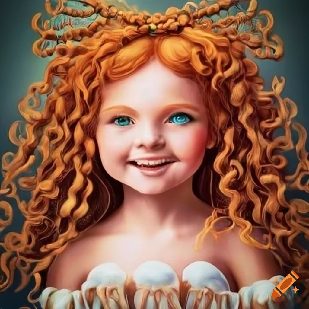 Illustration of cute ginger-haired dressed girls