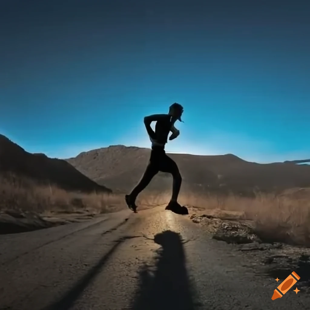 Silhouette of a man running with scenic background on Craiyon
