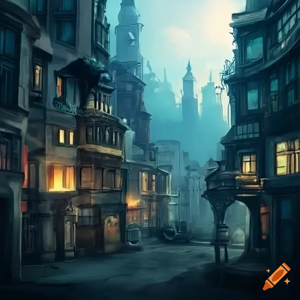 Steampunk city streets on Craiyon