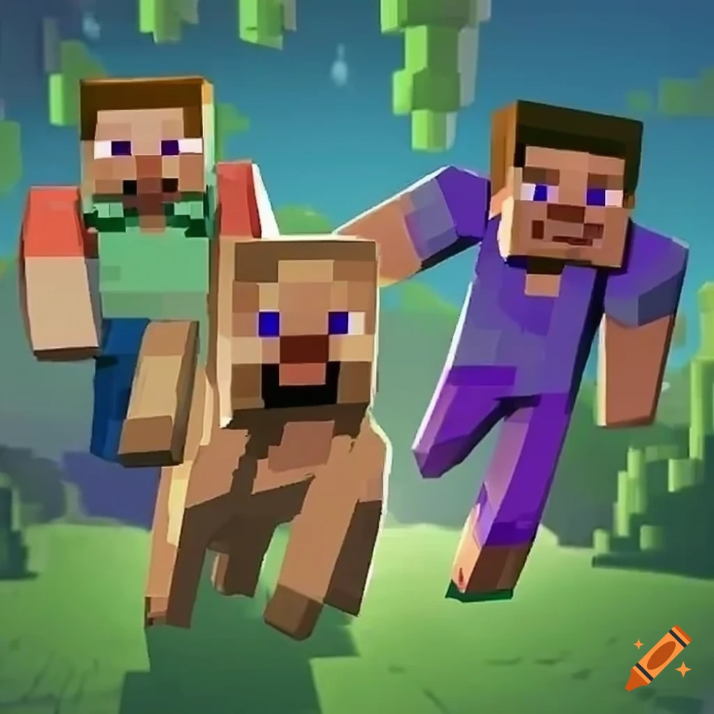 Illustration of a minecraft multiplayer scene on Craiyon