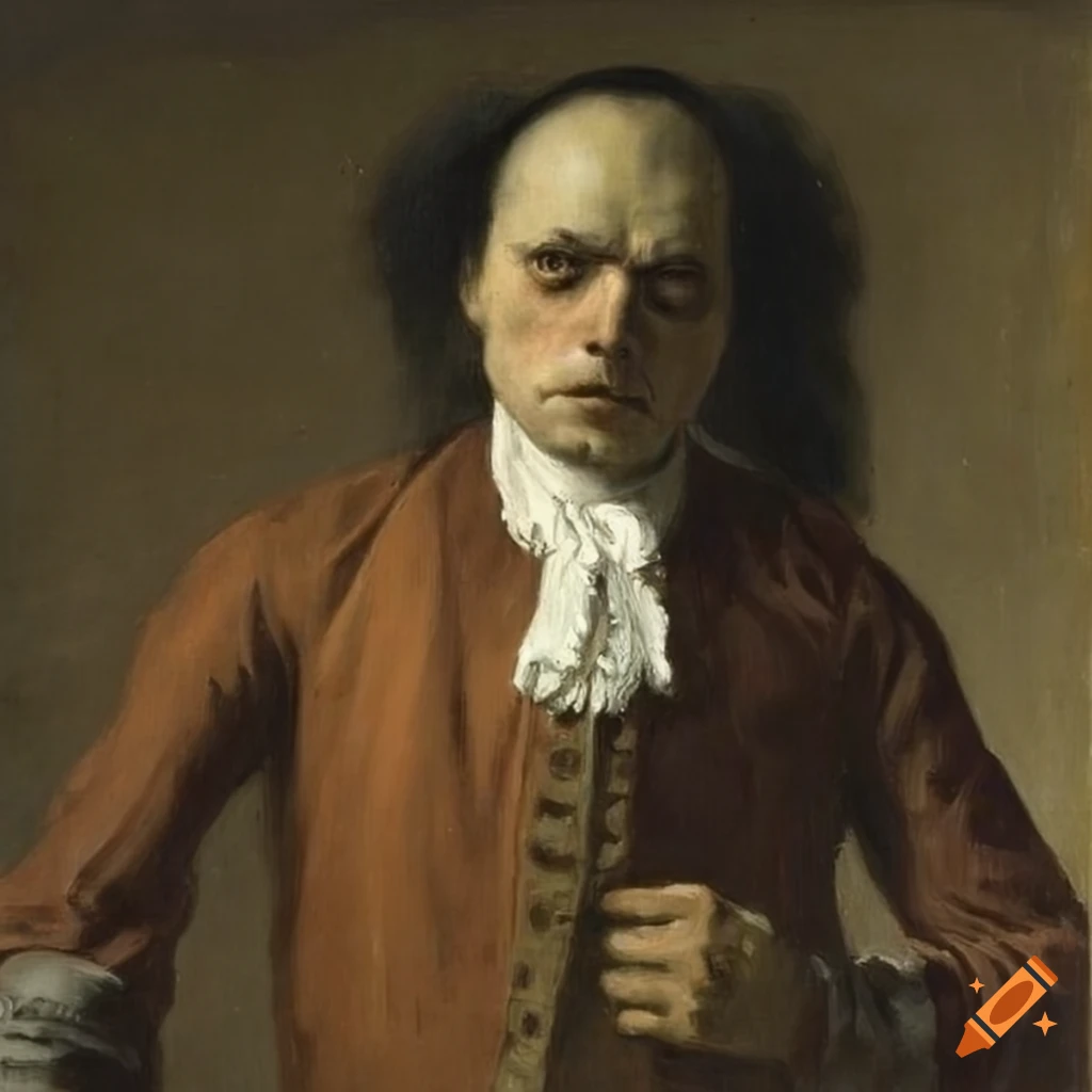 Dark painting of a man in 1700s clothing on Craiyon
