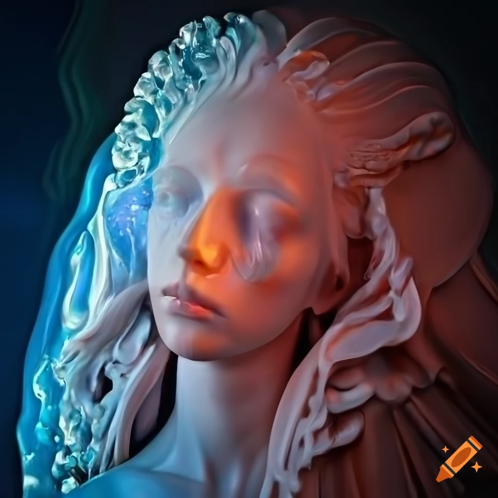 Intricate marble sculpture with vibrant colors and opalescent veins on ...