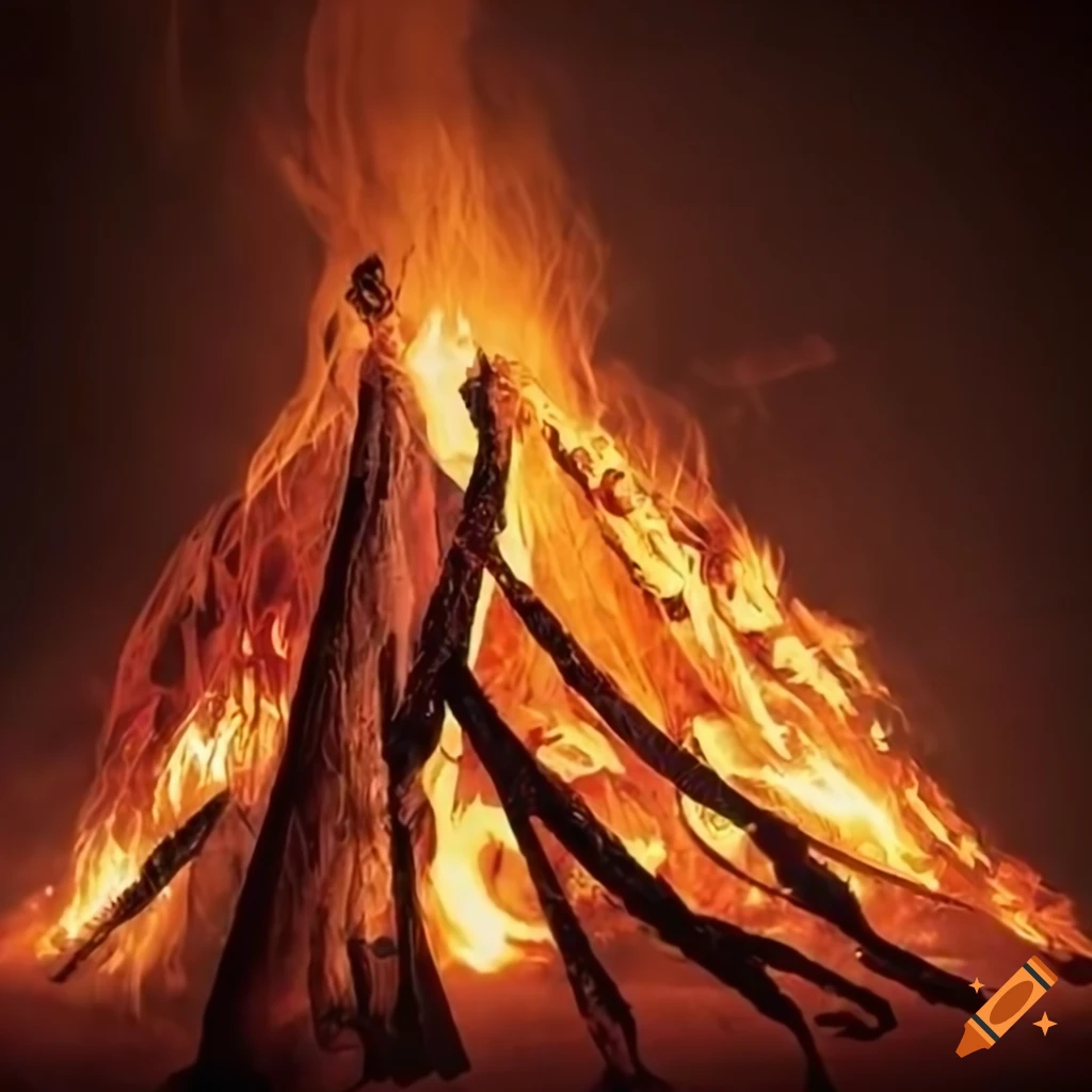 Dramatic bonfire with dancing fairies on Craiyon