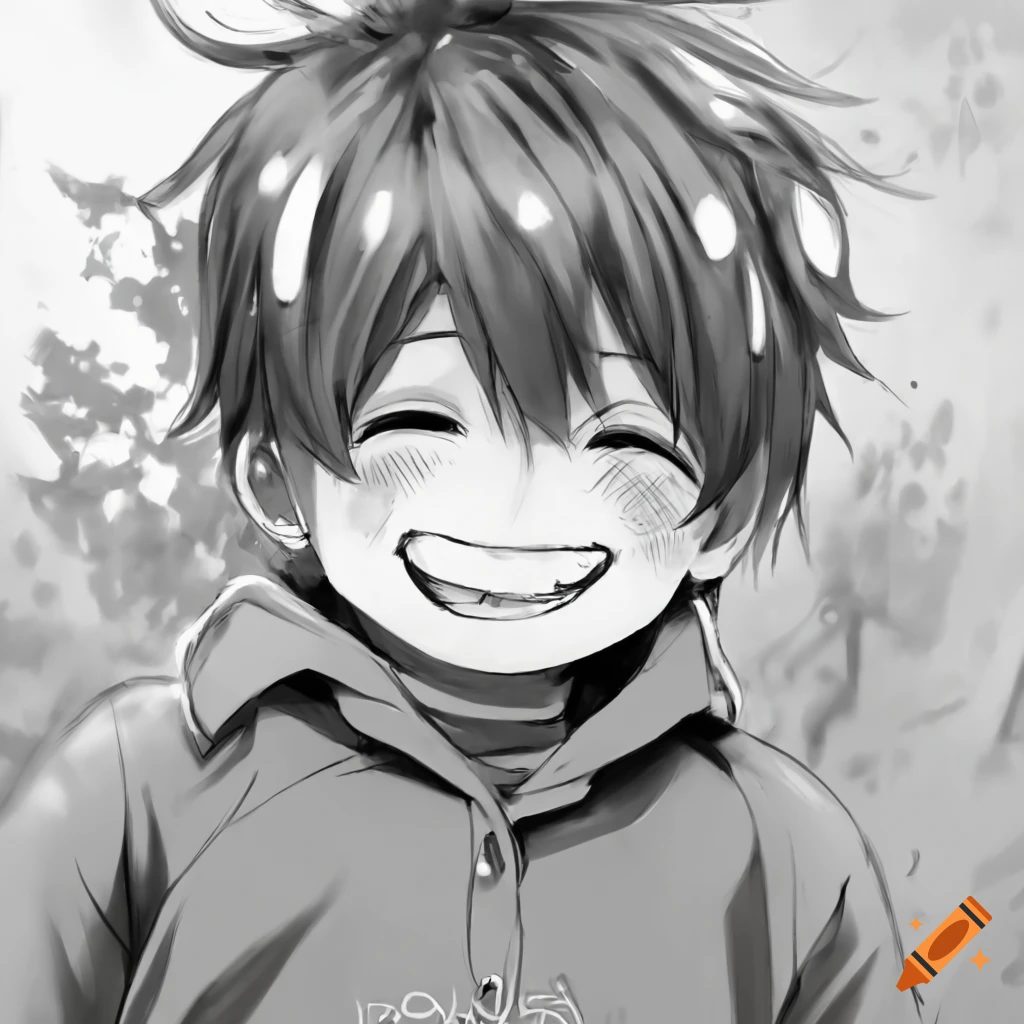 Cute anime kid laughing and smiling