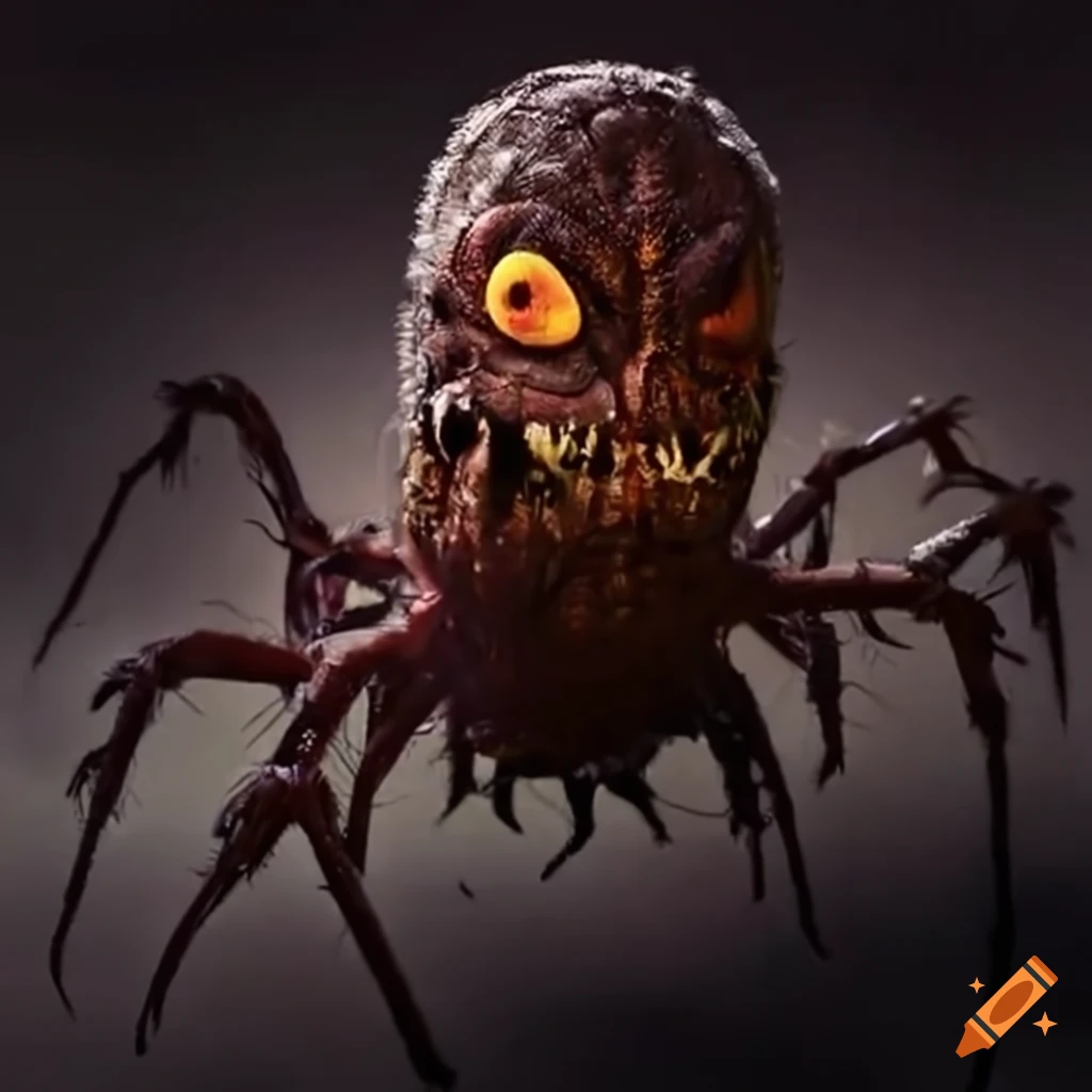 Scary spider monster chasing children on Craiyon