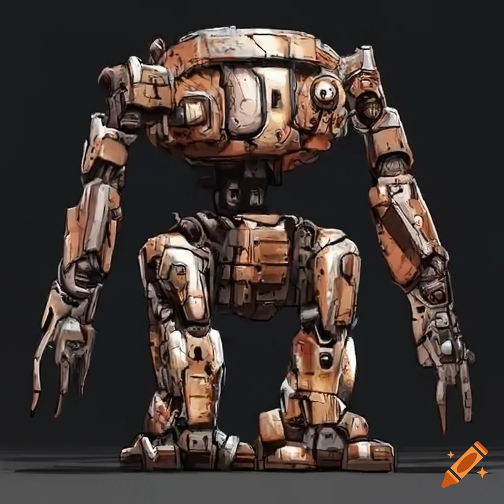 Quirky junkyard mech with long arms and distinctive hump on Craiyon