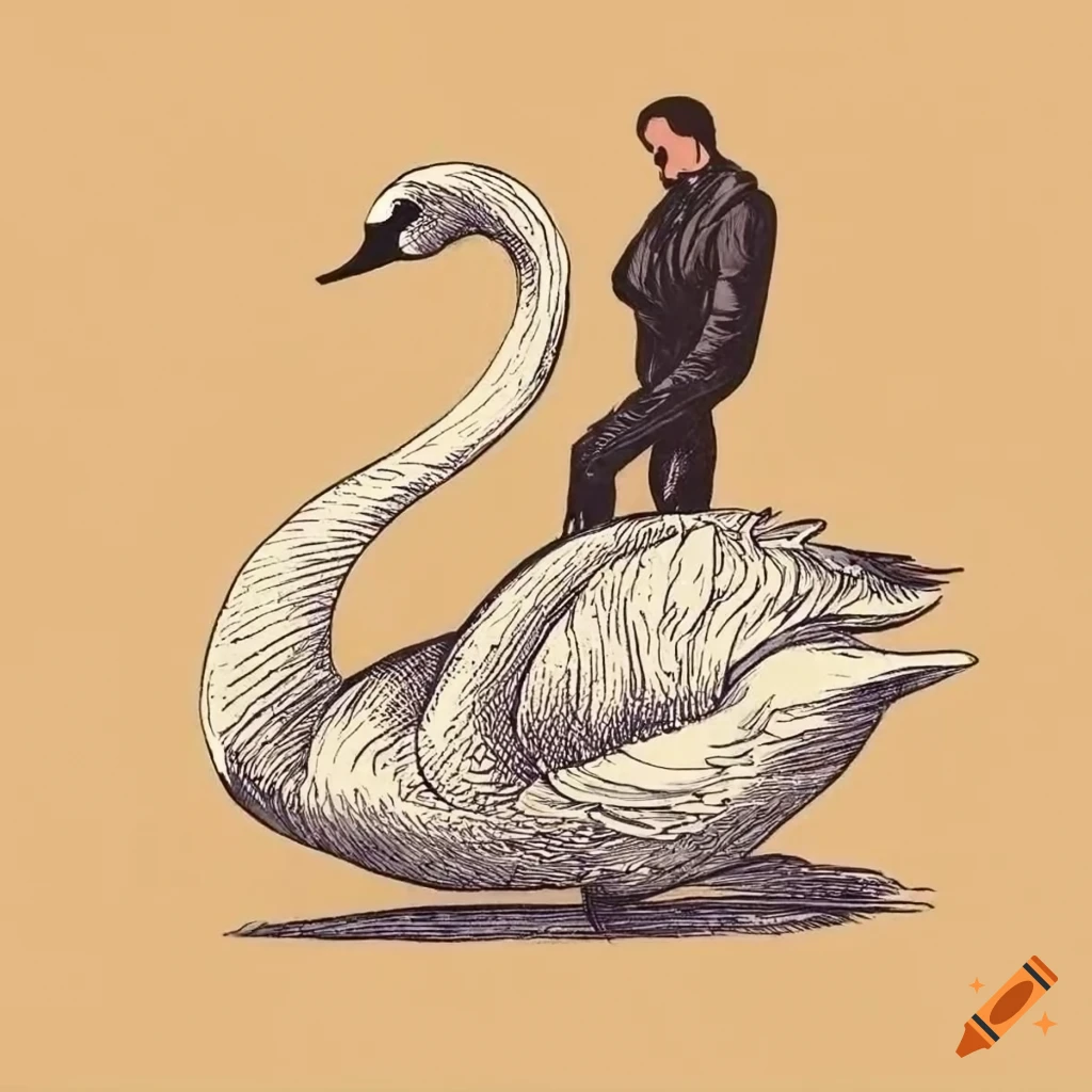 Retro drawing of a swan with a man on Craiyon