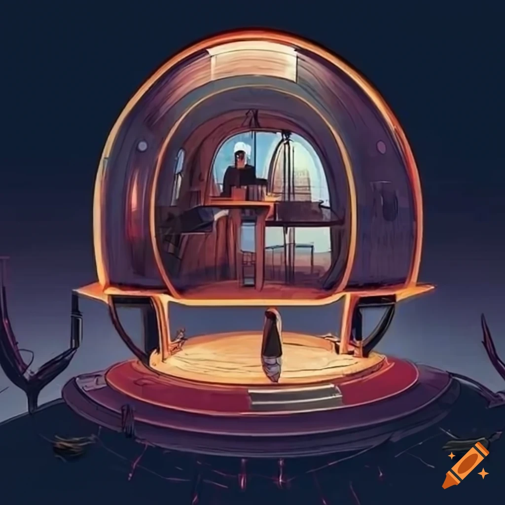 Retro futuristic technical drawing of a living pod on Craiyon