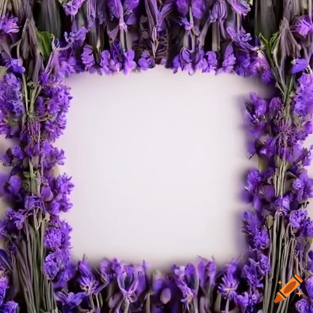 Frame of lavender flowers on white background on Craiyon