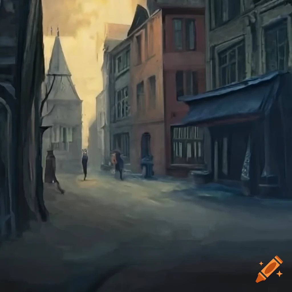 Dark and mysterious street in a Victorian-themed video game on Craiyon