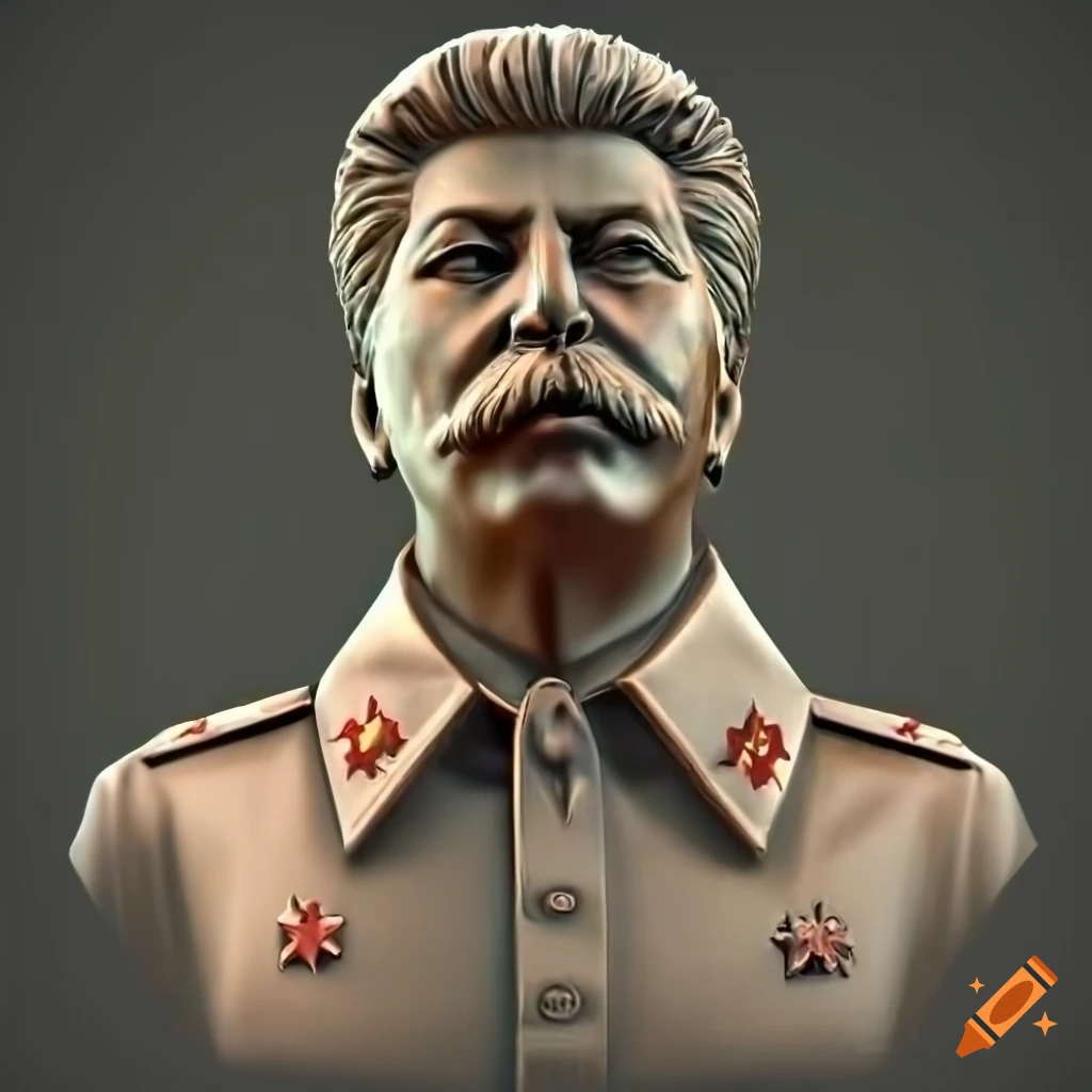 Bronze bust of stalin looking upwards on Craiyon