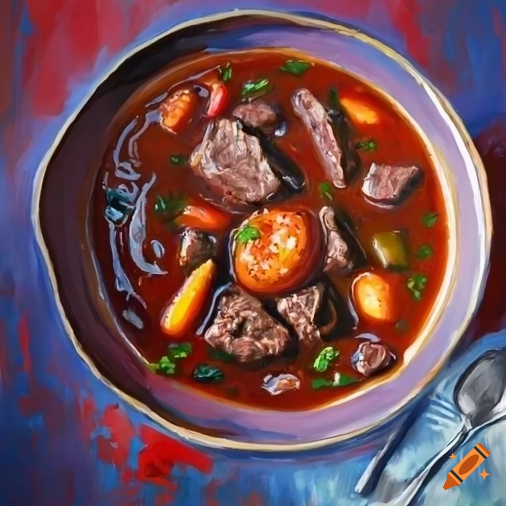 Watercolor painting of a french-inspired beef stew on Craiyon
