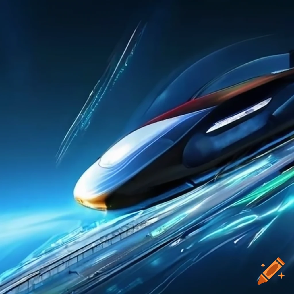 3d model of a high-speed train in a futuristic landscape on Craiyon