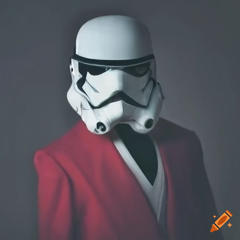 Stormtrooper wearing a tuxedo and red tie