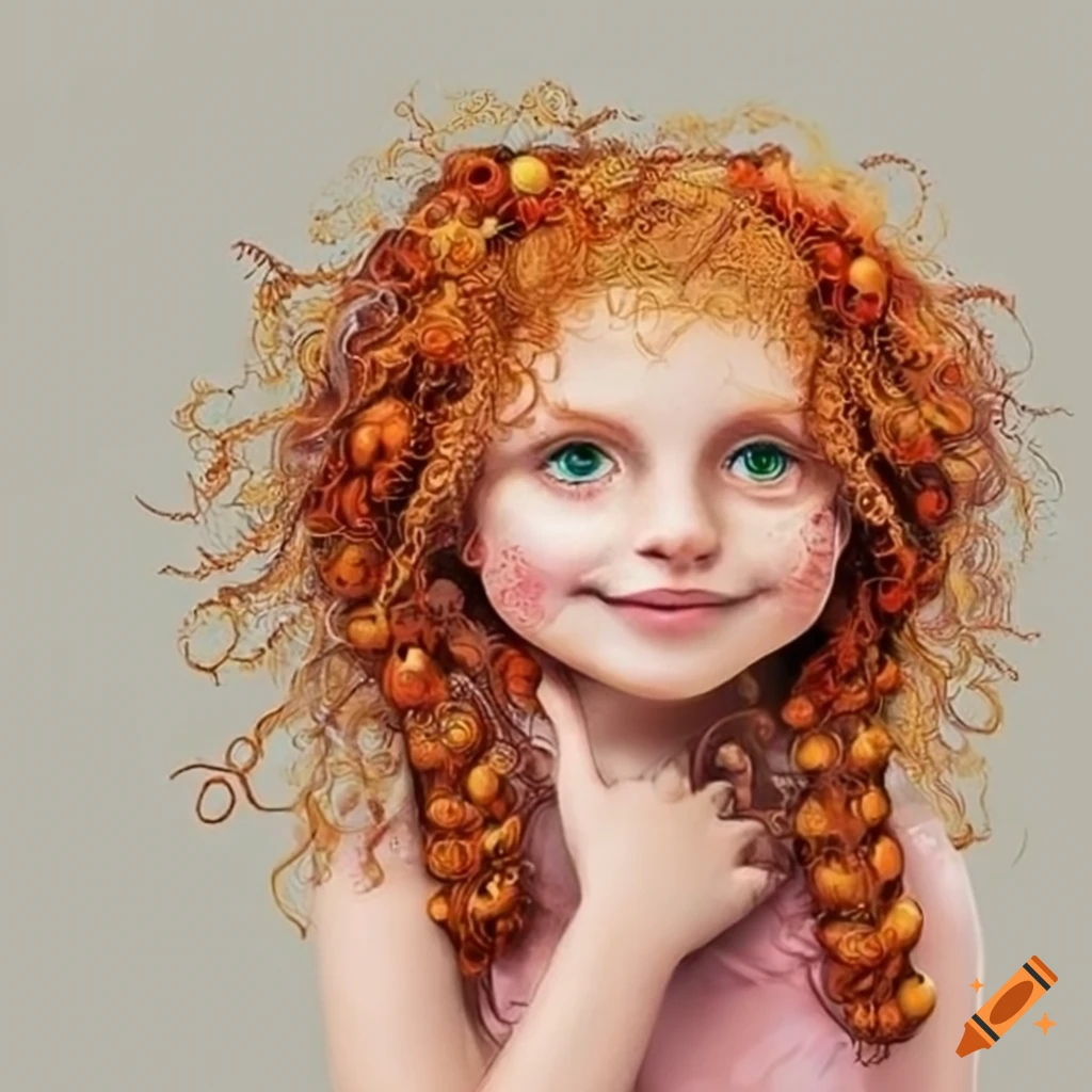 Illustration of cute ginger-haired girls with unique embellishments on ...
