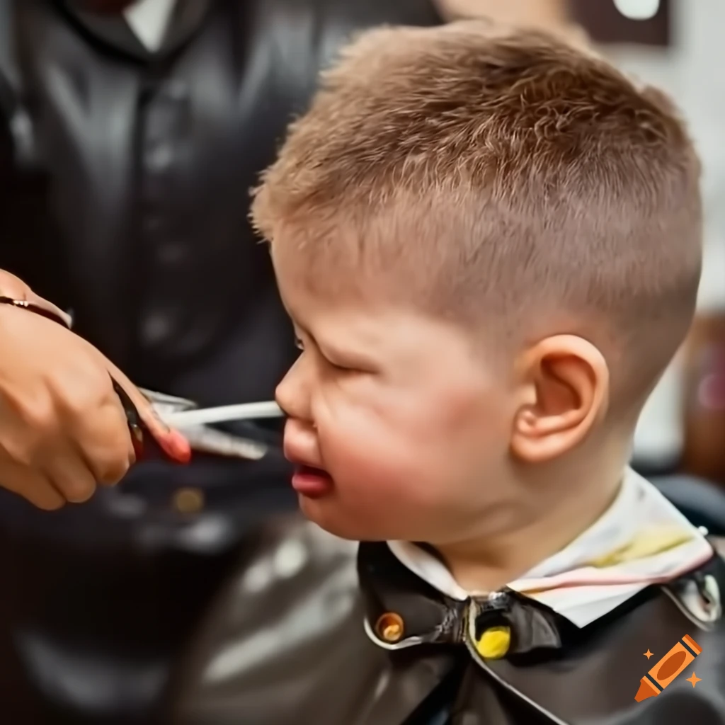 Boy scout getting a haircut at a barbershop on Craiyon