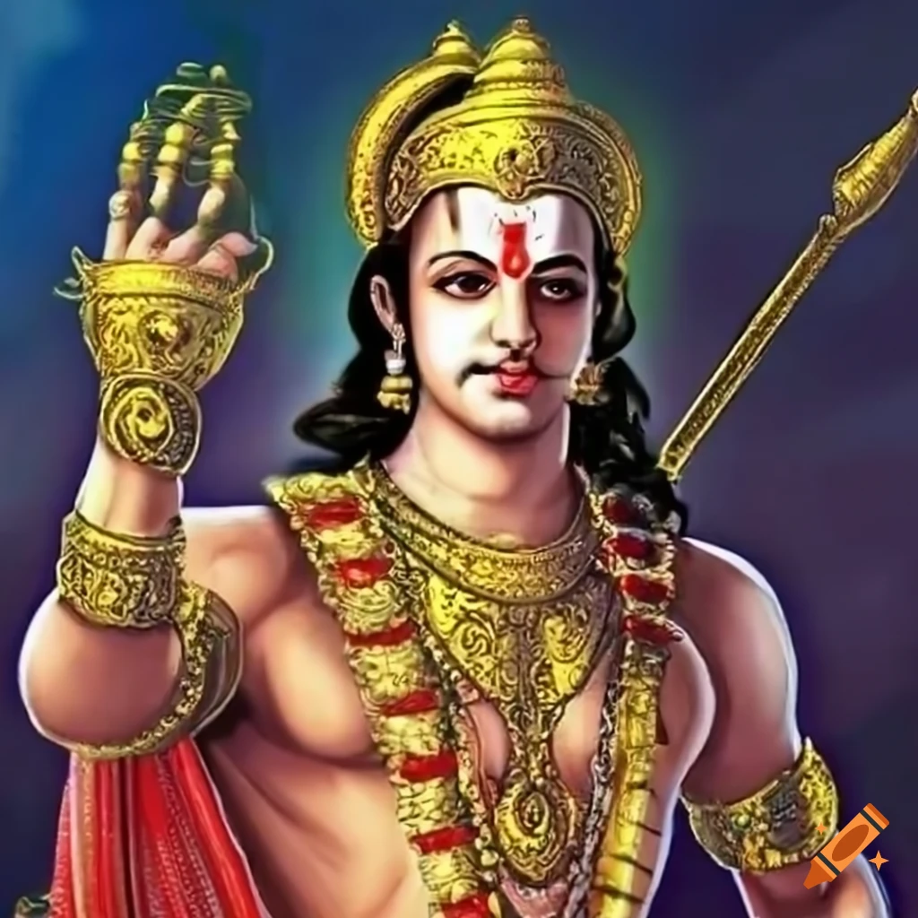 Depiction of Karna from Mahabharata on Craiyon