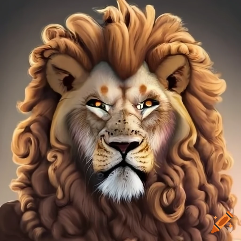 Lion with long curly mane on Craiyon