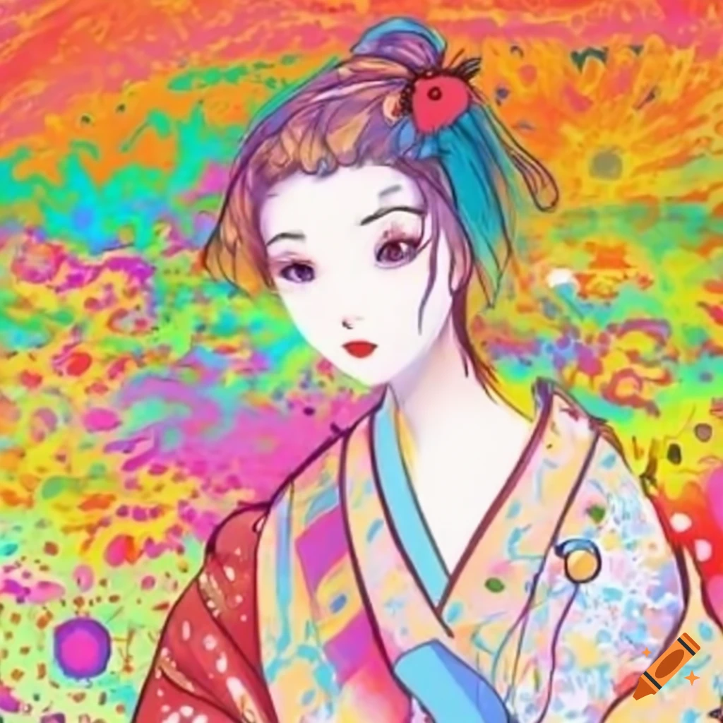 Colorful manga sketch of a japanese woman on Craiyon