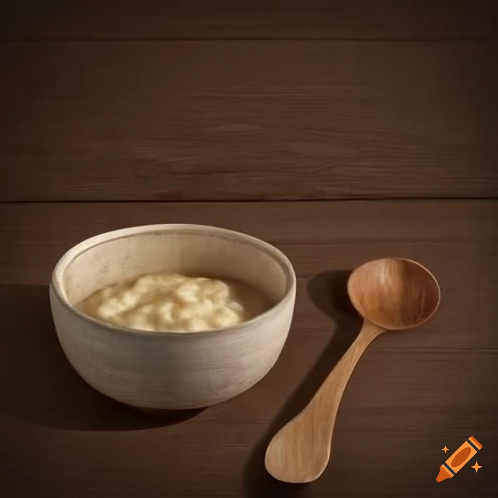 Medieval porridge in a bowl on wooden floor on Craiyon