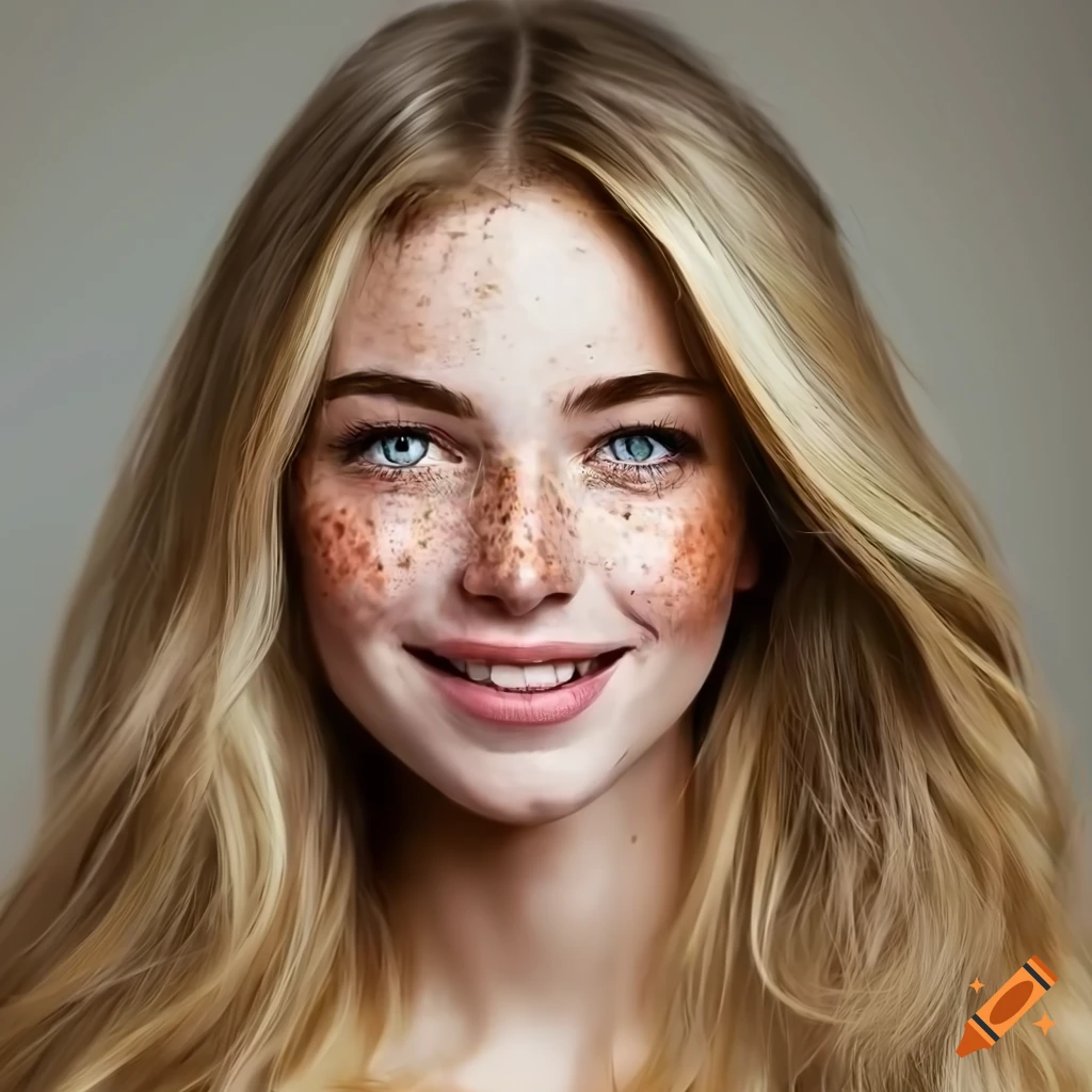 Portrait of a beautiful young woman with freckles and blonde hair