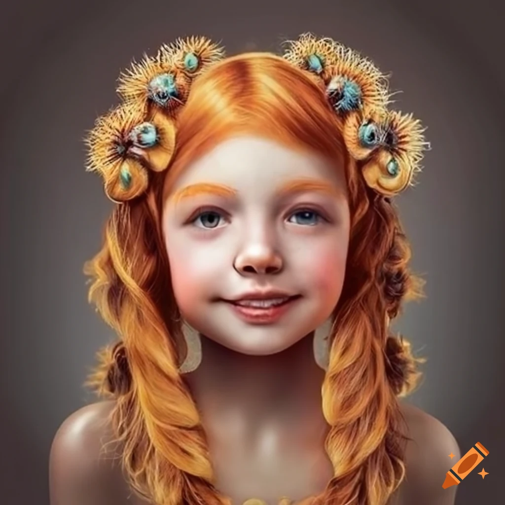 Illustration of adorable ginger-haired girls with unique embellishments ...