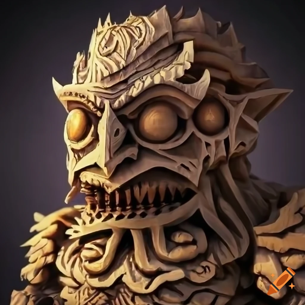 Intricate carving of a zelda game boss in a labyrinth on Craiyon