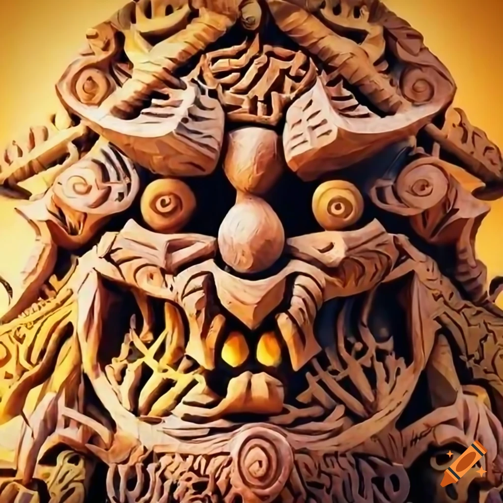 Carved sculpture of a zelda game boss in a labyrinth on Craiyon