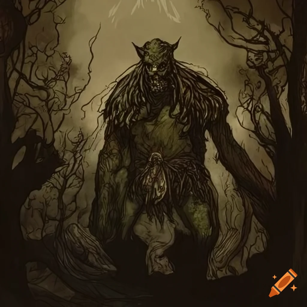 Tolkien-inspired illustration of orcs and elves in battle on Craiyon