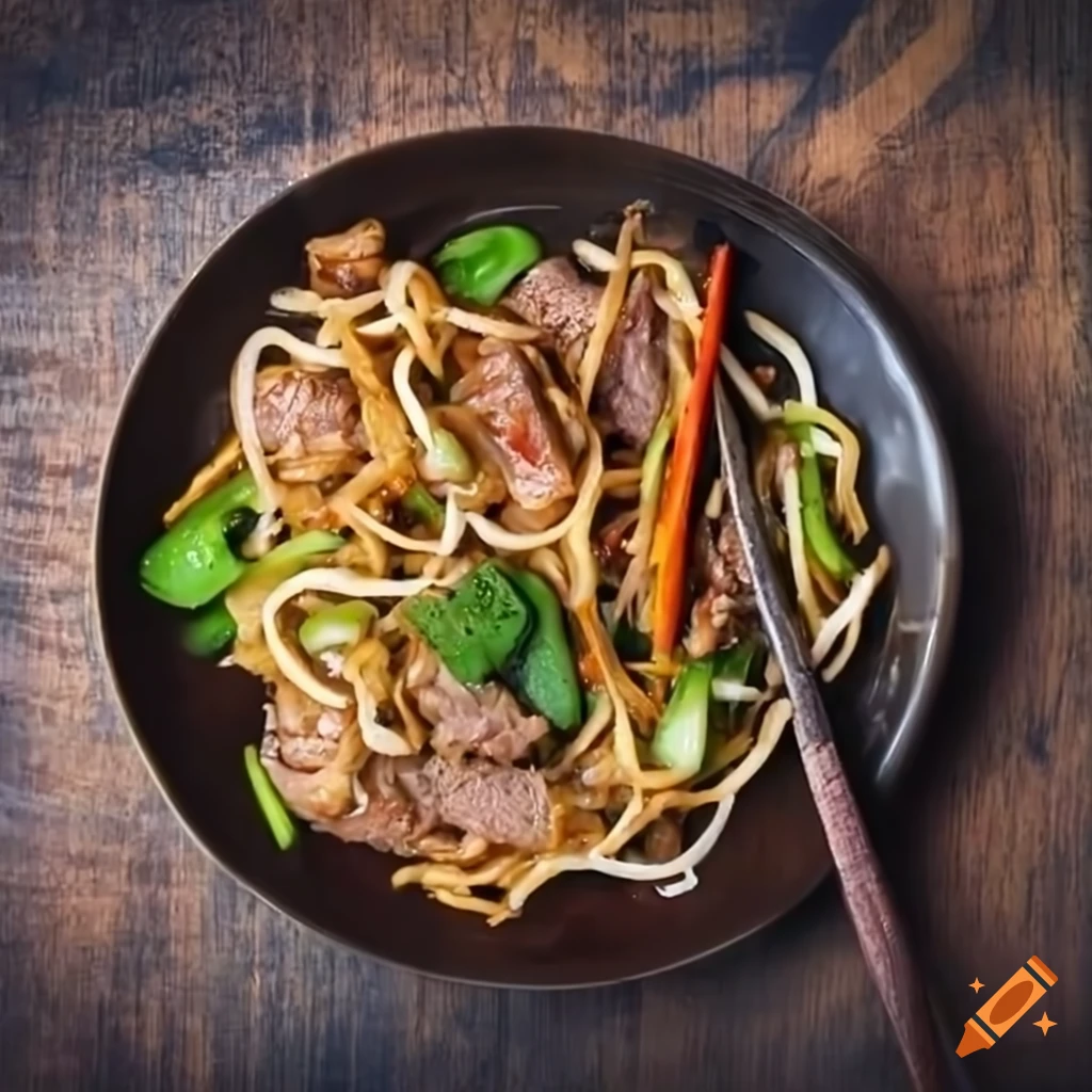 Delicious stir-fried beef and pork belly with bean sprouts on Craiyon