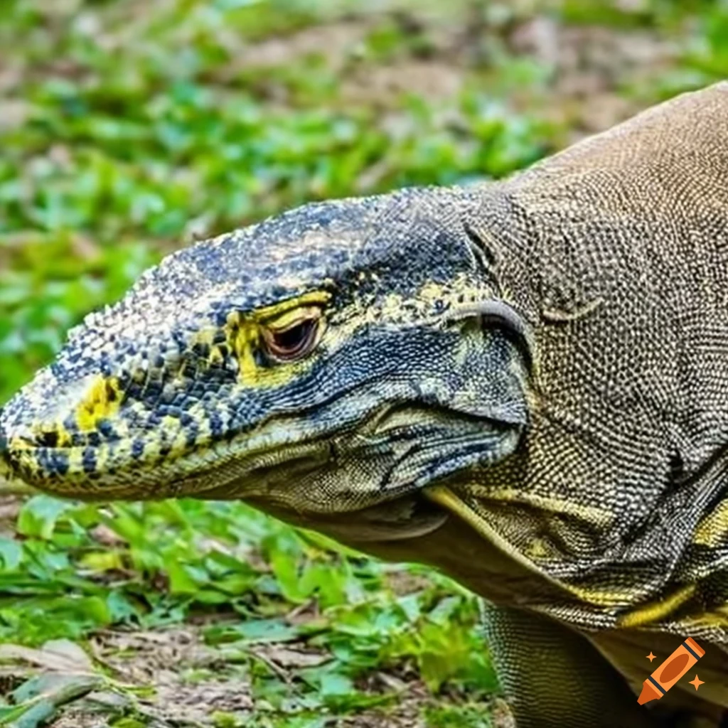 Komodo dragon with yellow stripes