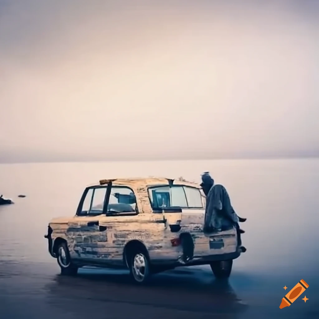 Retro-inspired image with newspaper taxis on the shore