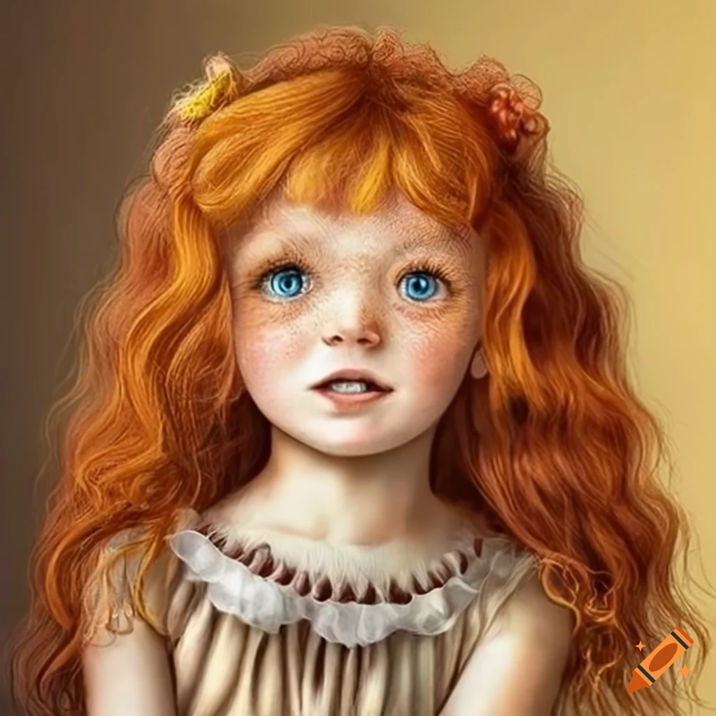 Cute illustration of smiling ginger-haired dressed girls on Craiyon