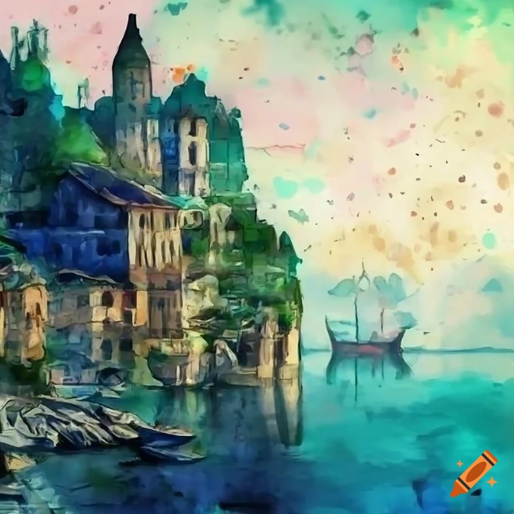 Medieval port city built on a cliff on Craiyon