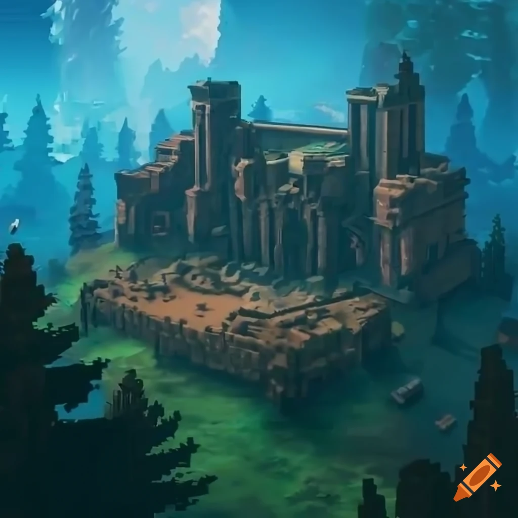 Intricate isometric concept art of outdoor terrain