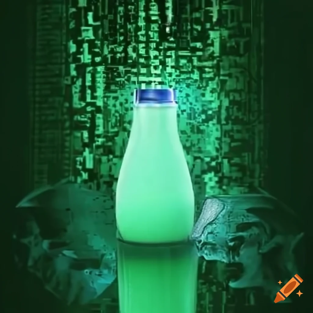 Milk dematerializing into green matrix code on Craiyon