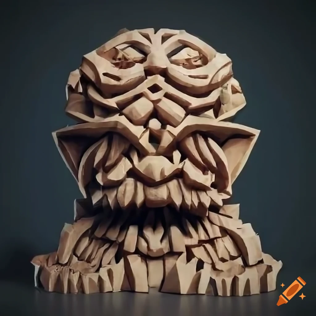 Intricate carving of a zelda game boss in a labyrinth garden on Craiyon