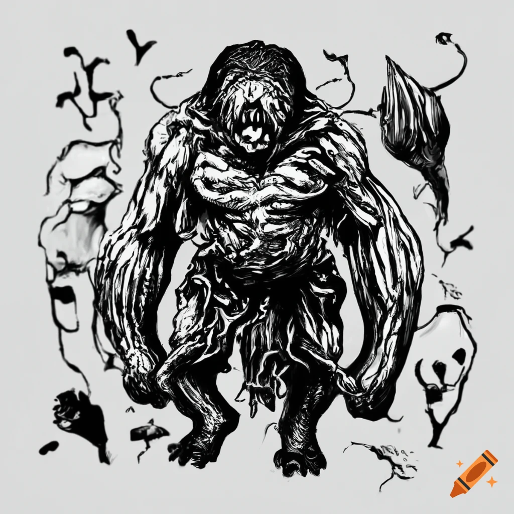 Outline of gluttony monster representing the seven deadly sins