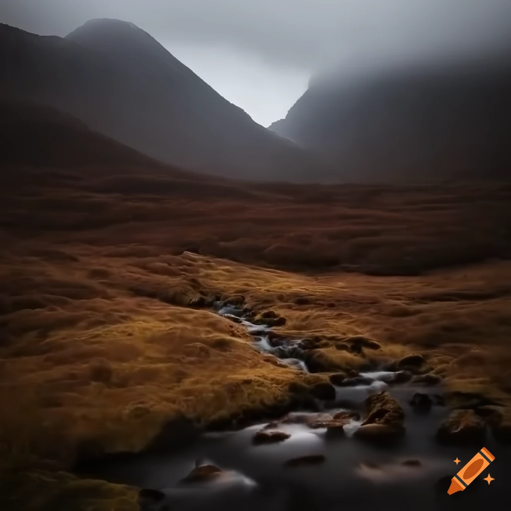 Moody landscape of the Scottish highlands on Craiyon