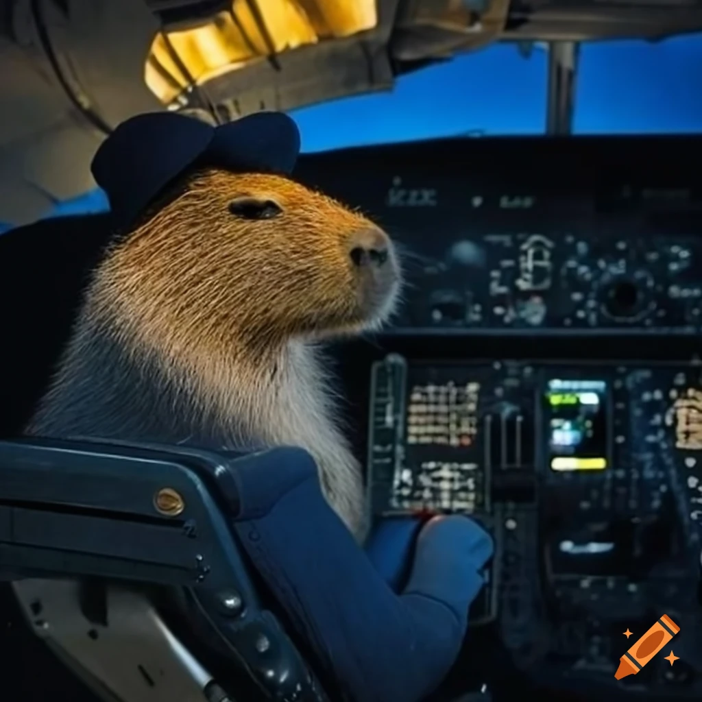 capybara pilot in an airplane cockpit on Craiyon