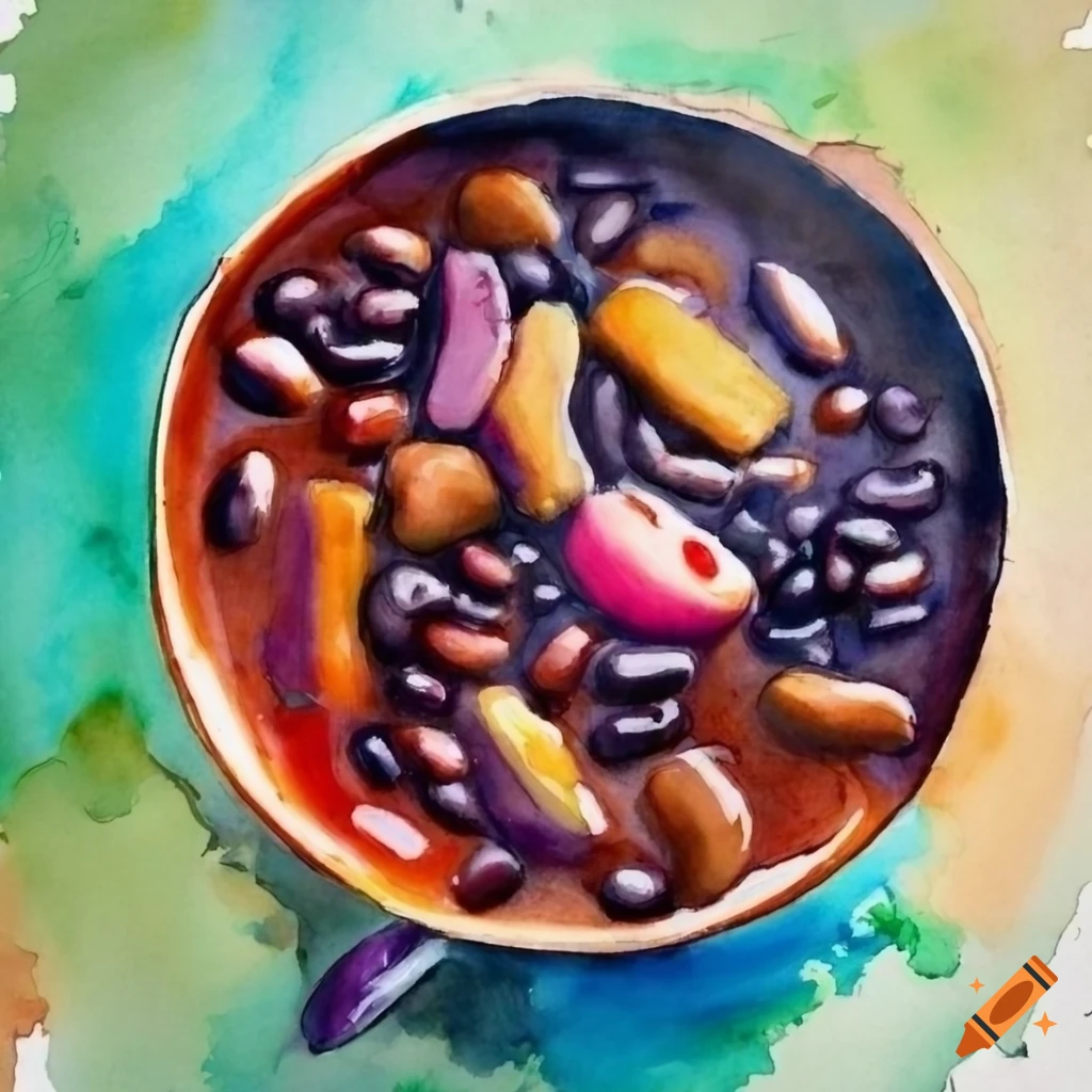 Watercolor painting of feijoada (black bean stew)