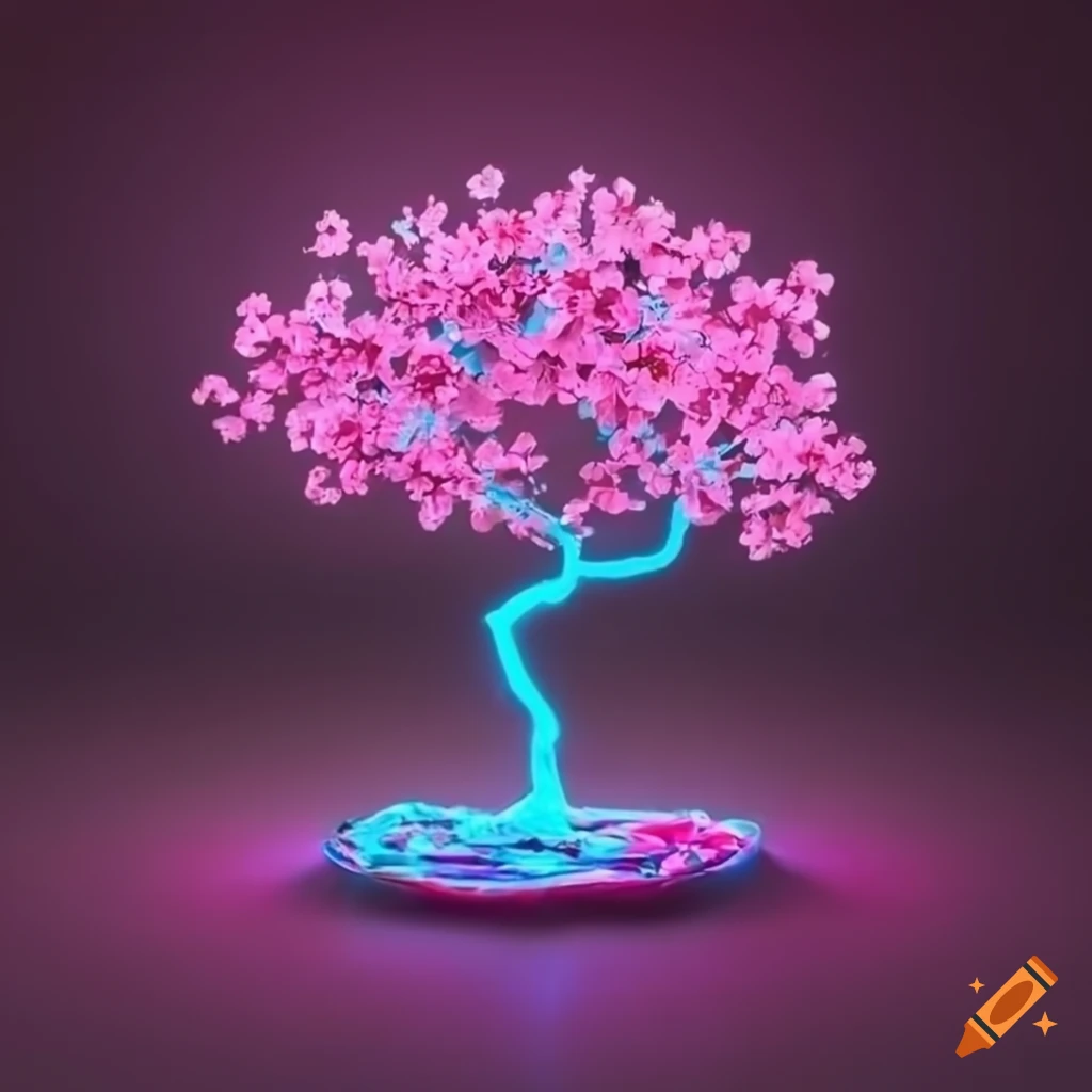 Neon cherry blossom tree on Craiyon
