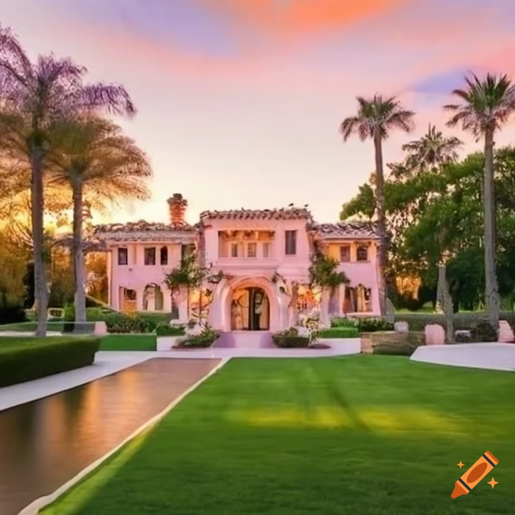 California calabasas mansion with pastel shades at sunset on Craiyon