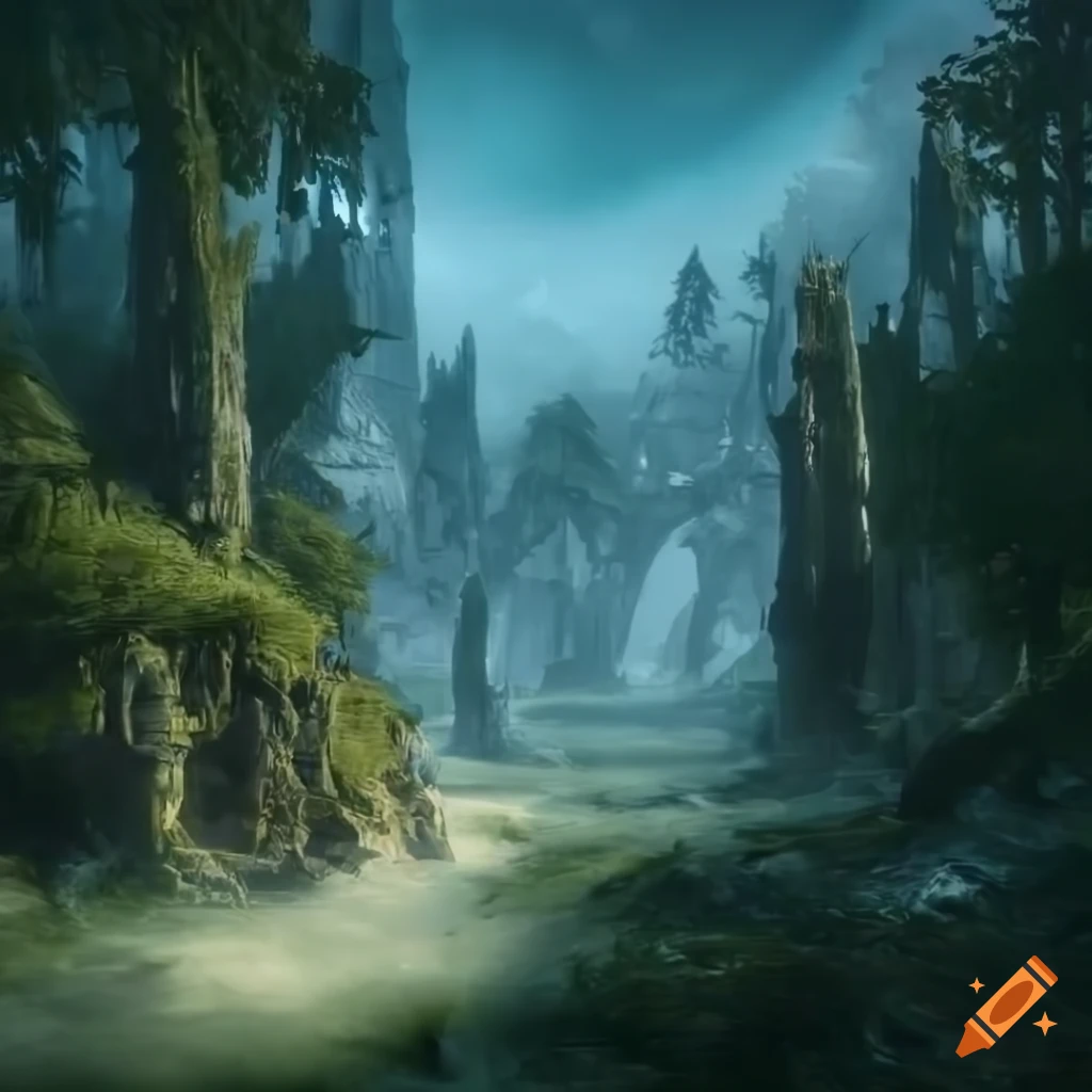 Cyrodiil landscape with Ayleid elven ruins on Craiyon