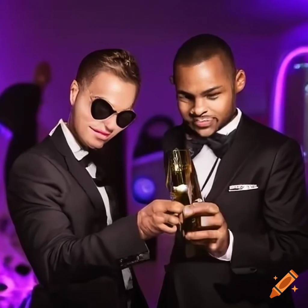 Two men celebrating in a luxurious club