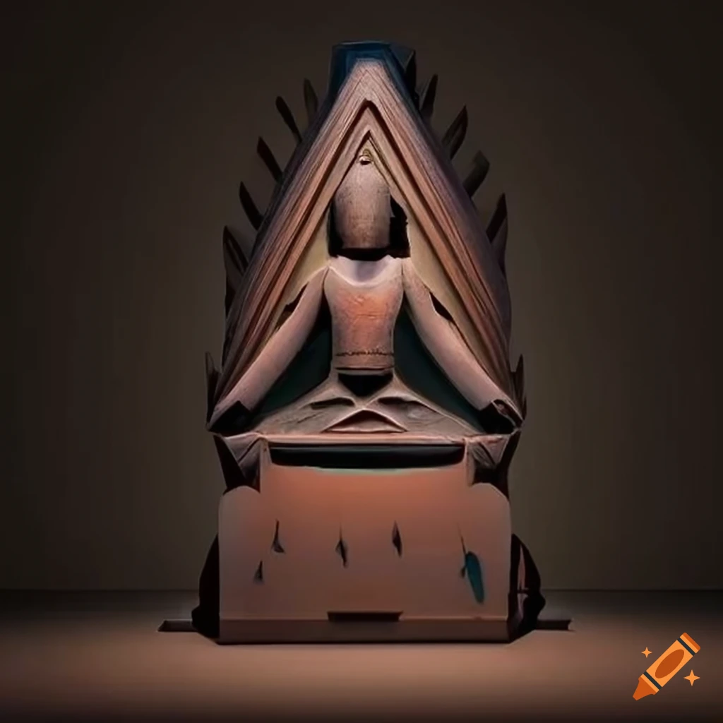 Colorful cave with alcove room and shelves of decorative clay objects ...