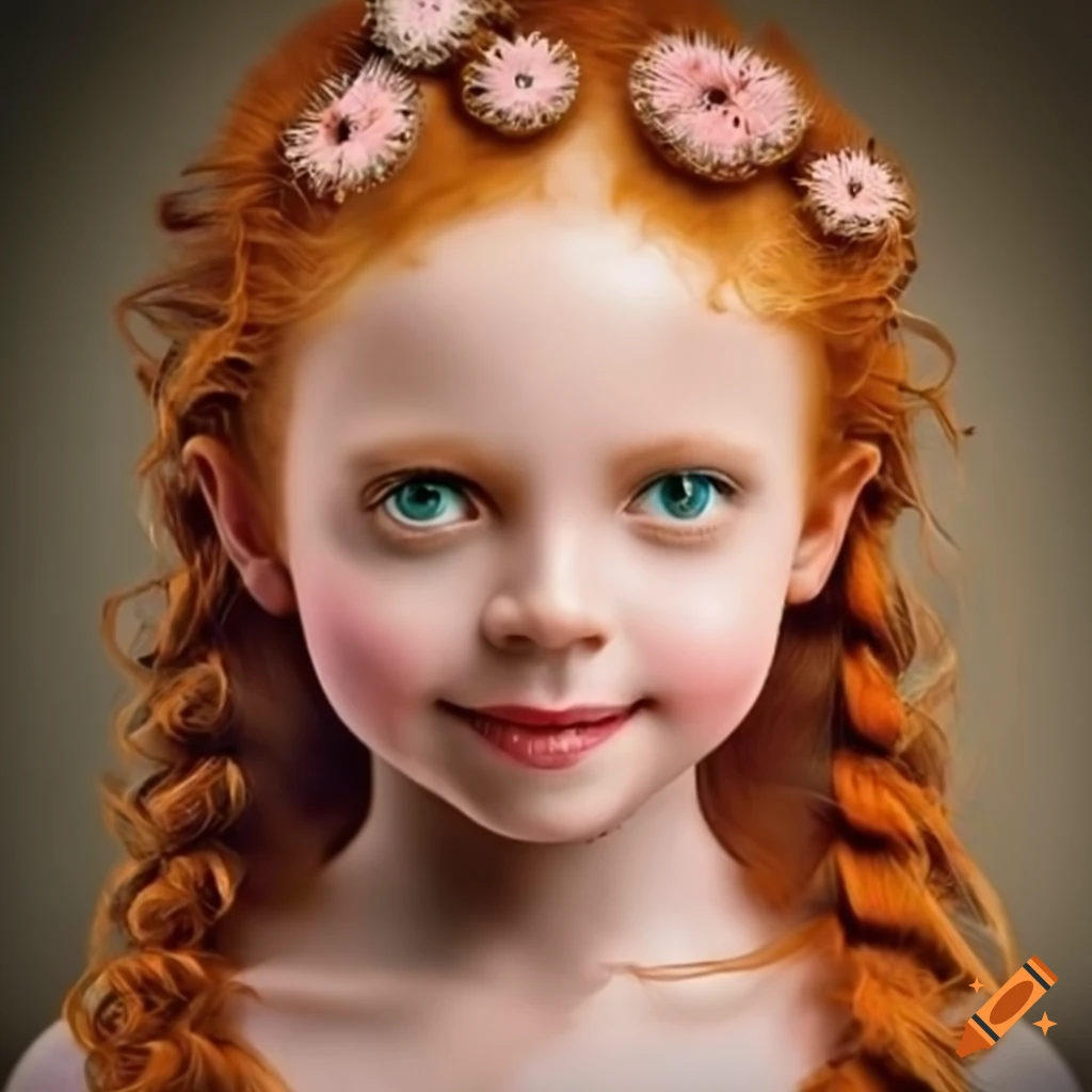 Adorable illustration of smiling ginger-haired dressed girls on Craiyon