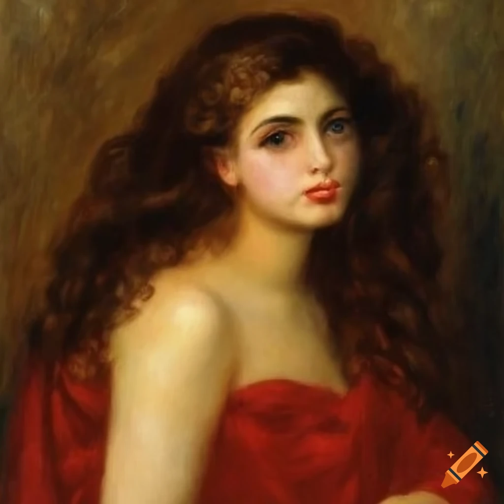 Oil painting of an elegant woman with long curly hair on Craiyon