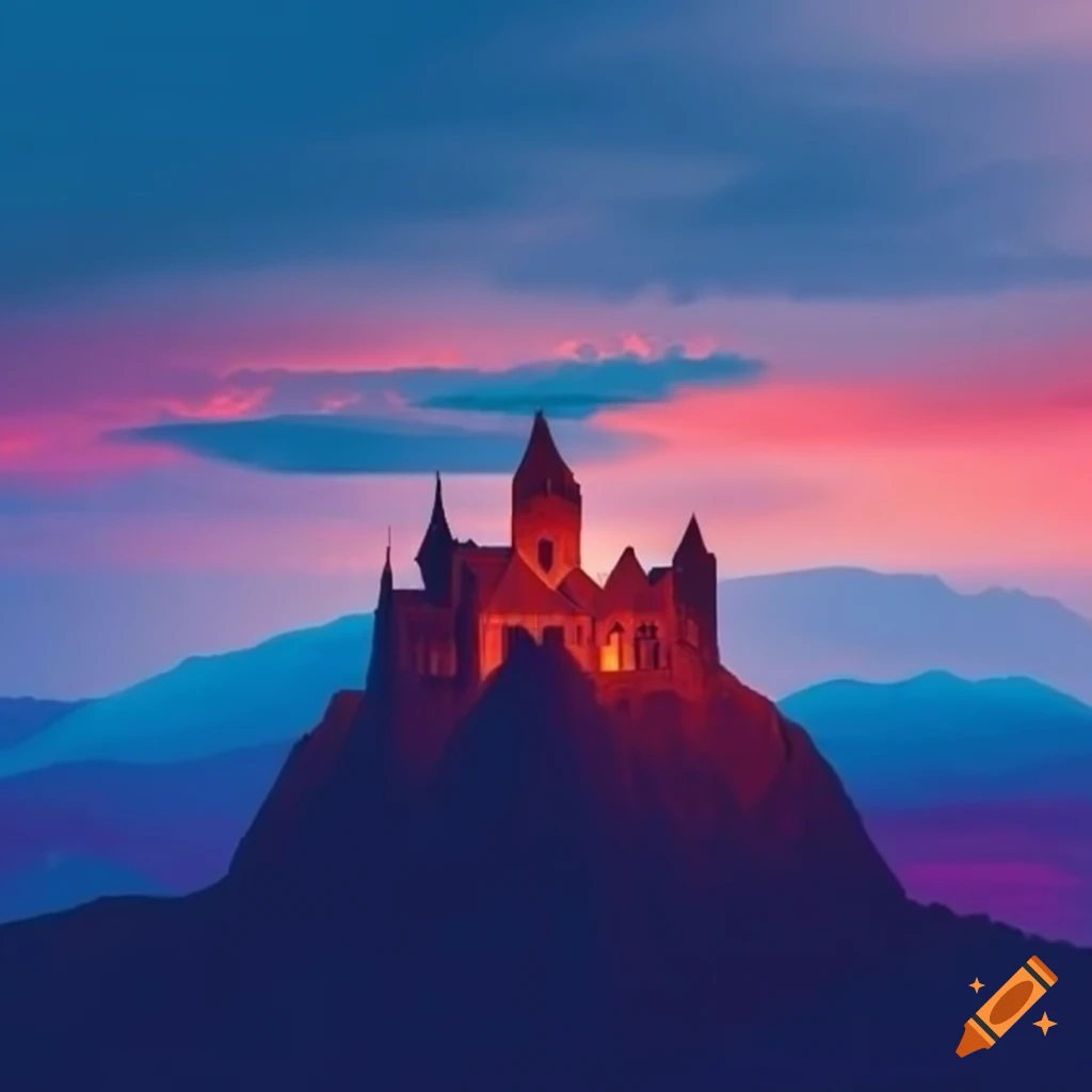 Castle on a mountain during sunset