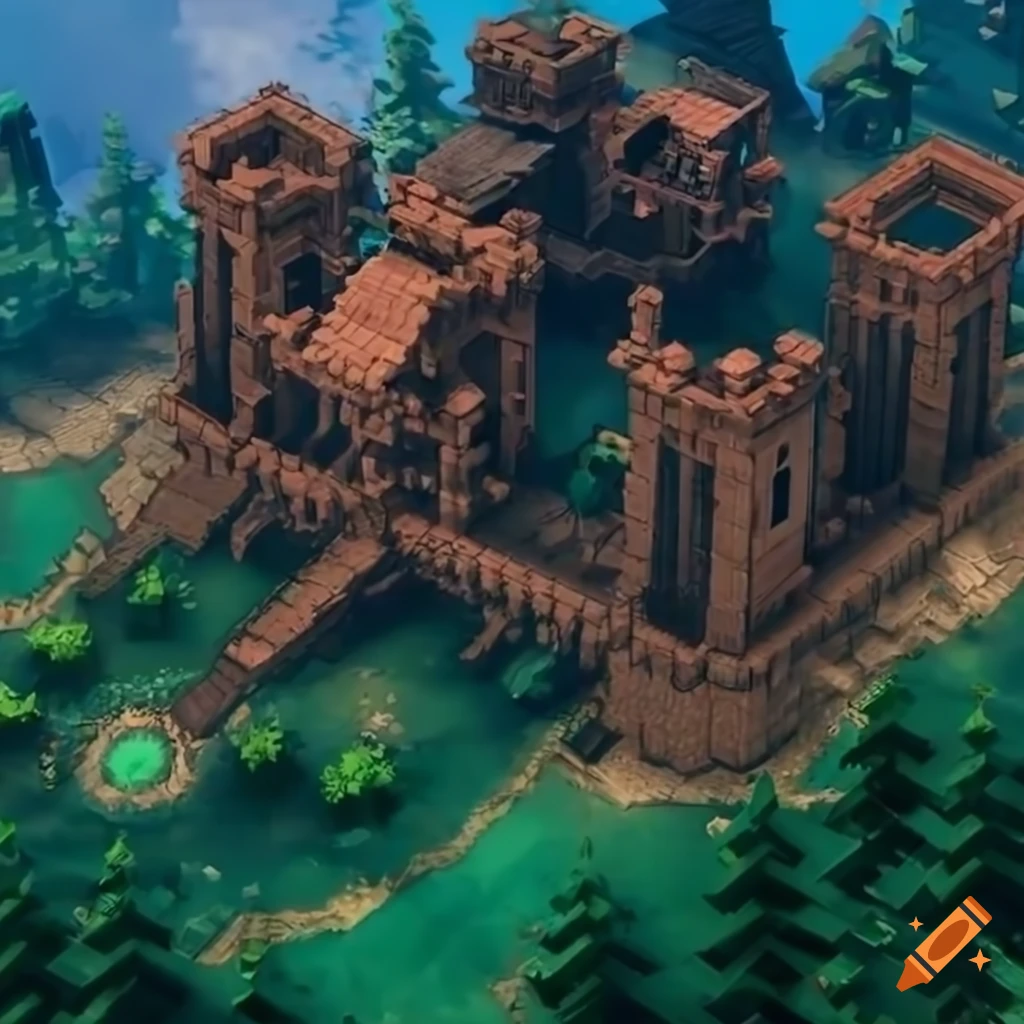 Intricate isometric concept art of a dark outdoor scene on Craiyon